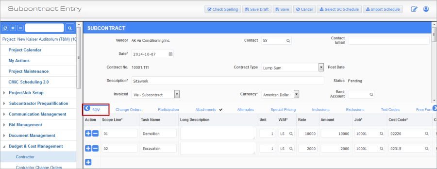 Subcontract Schedule of Values