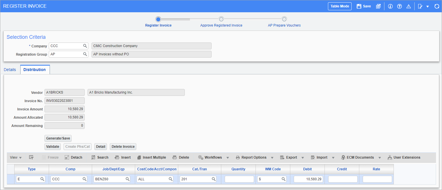 Accounts Payable - Register Invoices