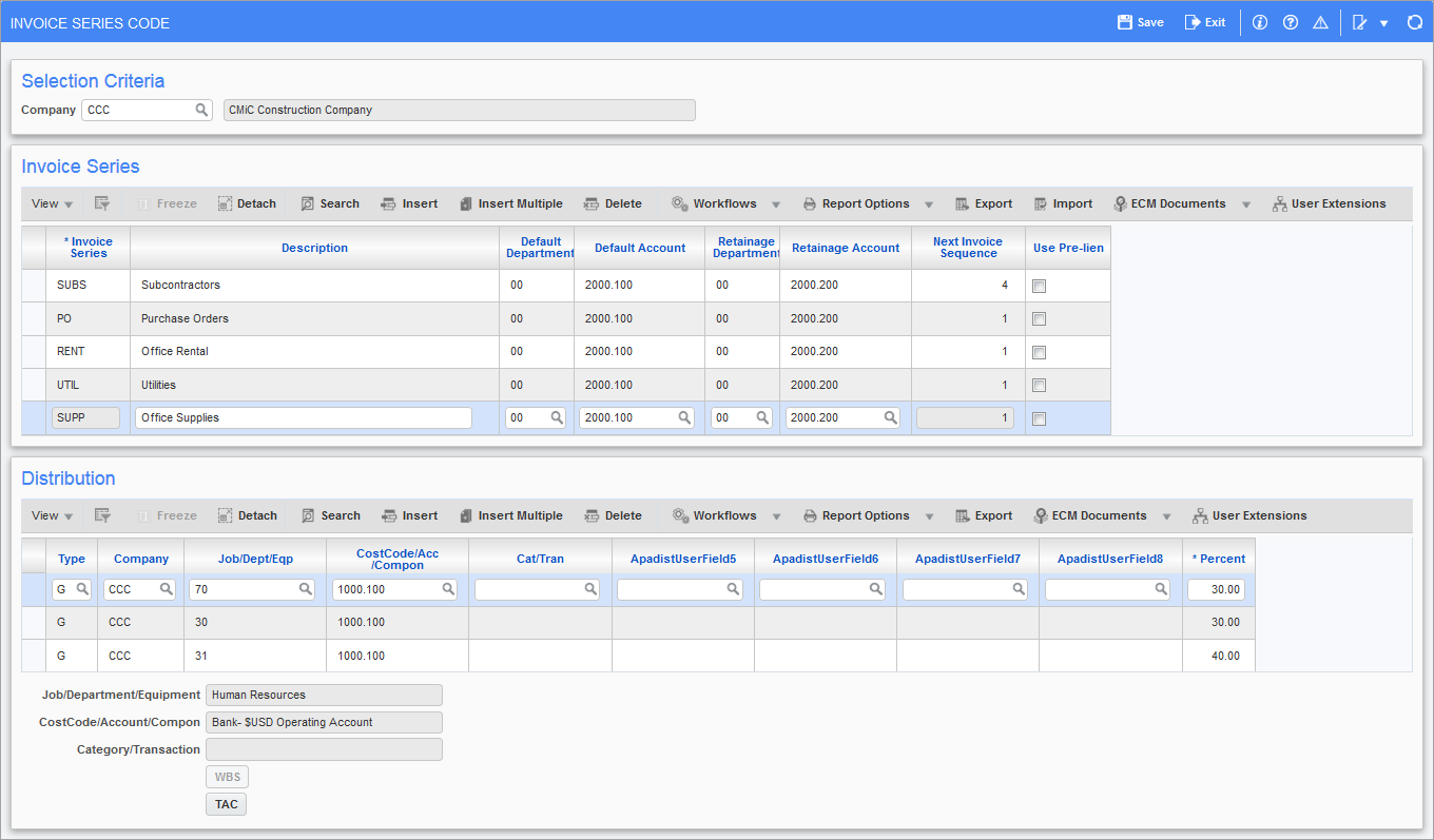Accounts Payable - Invoice Series Codes