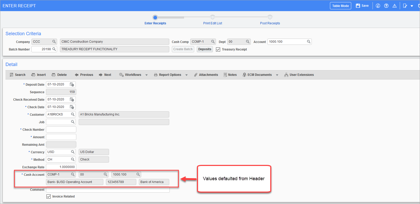 Accounts Receivable - Using Treasury Receipt