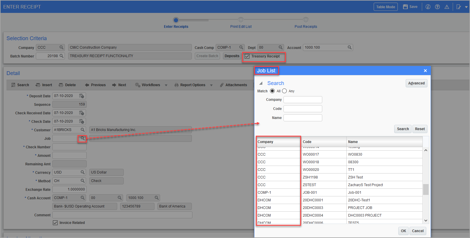 Accounts Receivable - Using Treasury Receipt