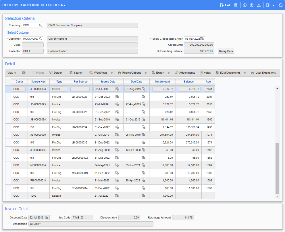 Accounts Receivable - Customer Account Detail Query