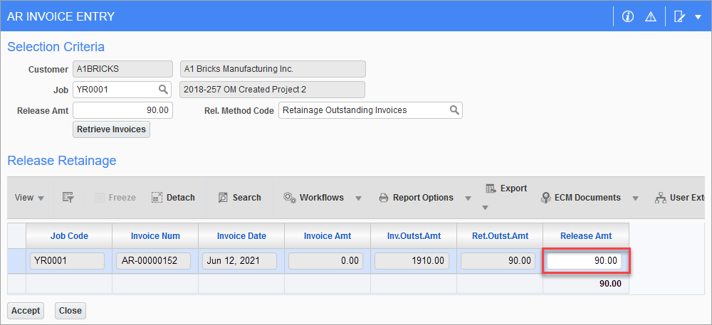 Accounts Receivable - Releasing Retainage of AR Invoices Not Generated ...