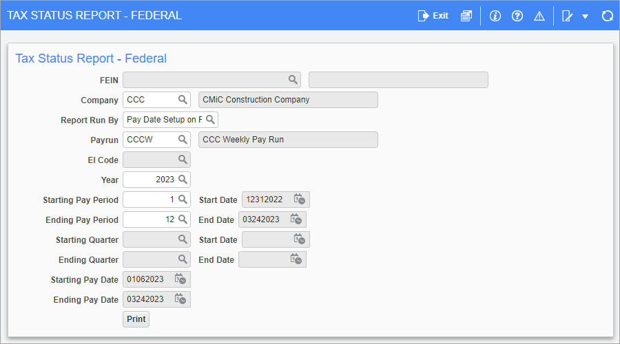 International Payroll - Tax Status Report - Federal