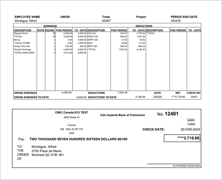 International Payroll - Standard CA Check Formats