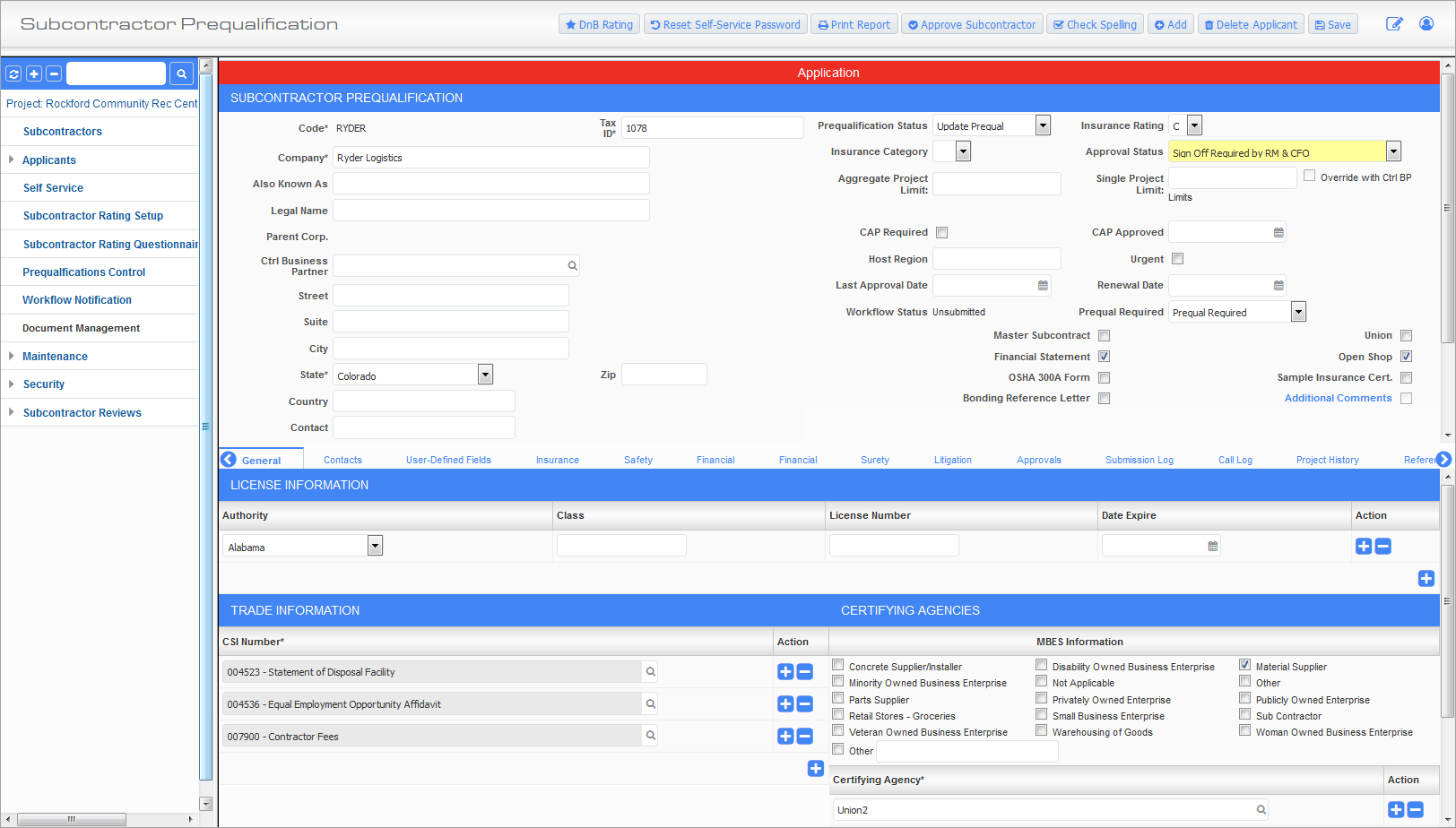 Subcontractor Prequalification - Management