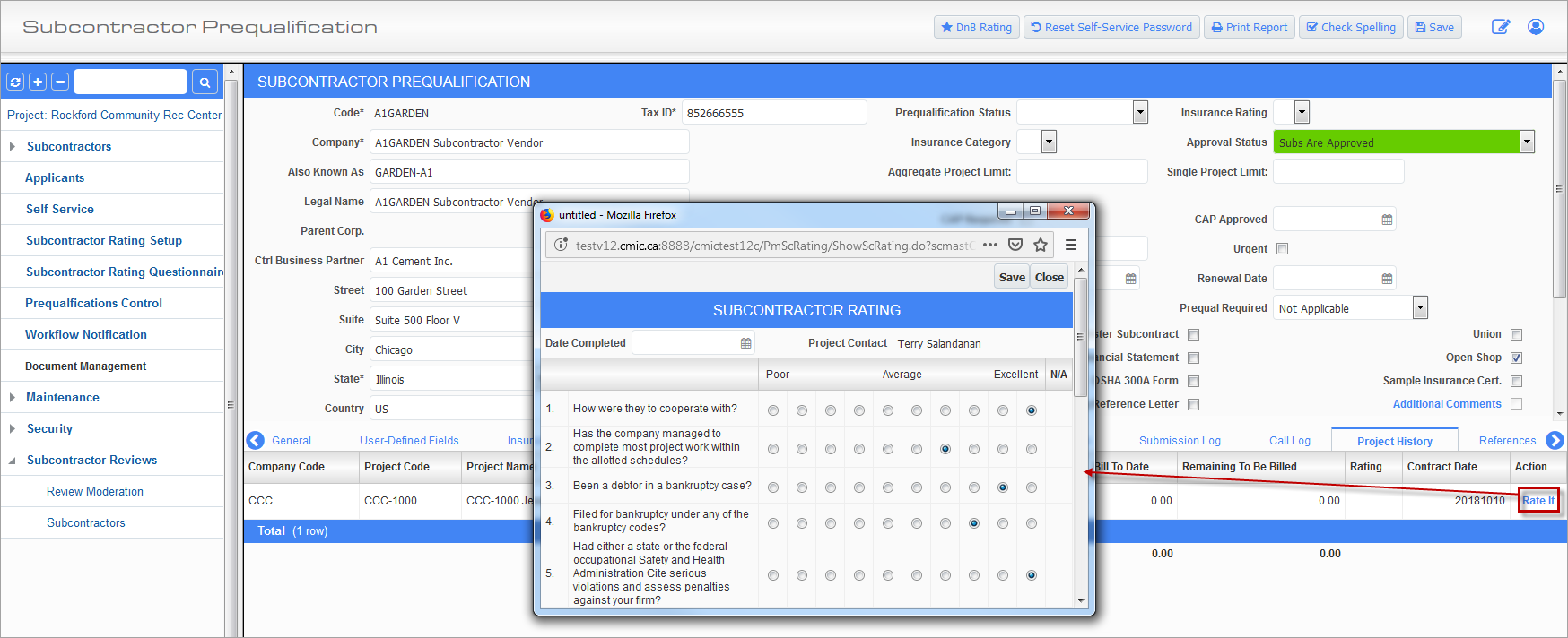 Subcontractor Prequalification - Subcontractor Rating Setup