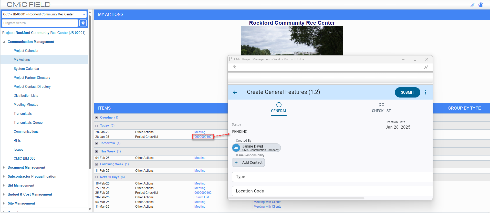 CMiC Field - My Actions