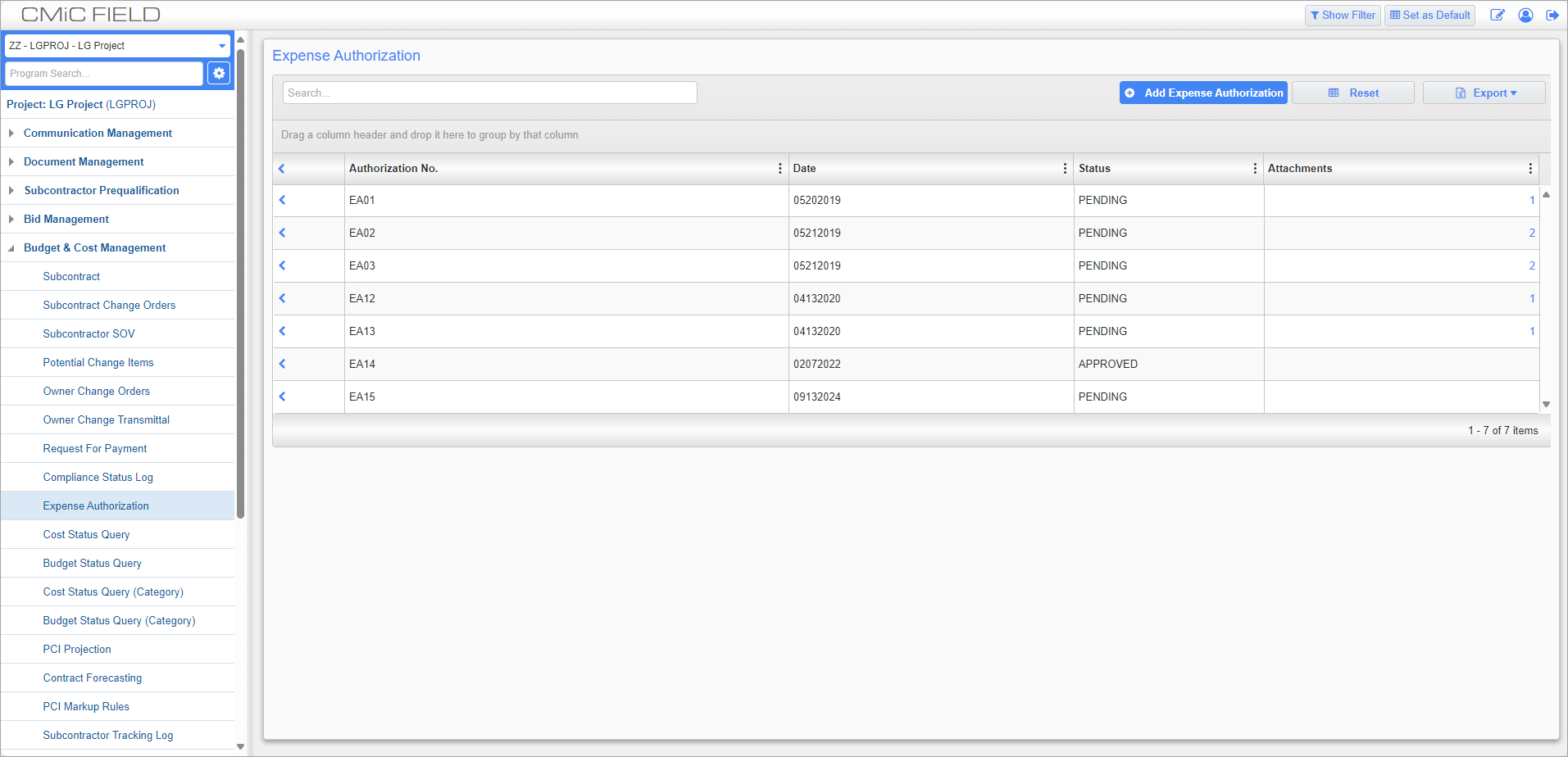 CMiC Field - Expense Authorization