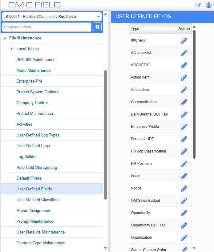 CMiC Field - User-Defined Fields