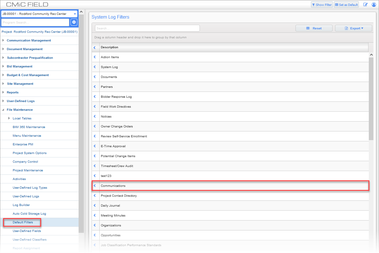 CMiC Field - Defining Default Query Filters