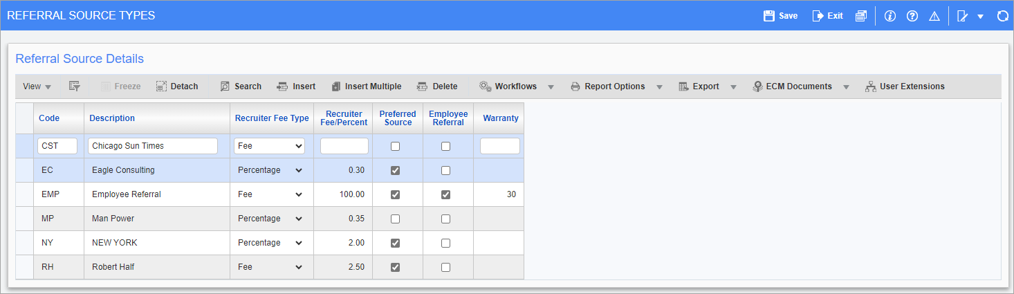 Human Resources - Referral Source Types