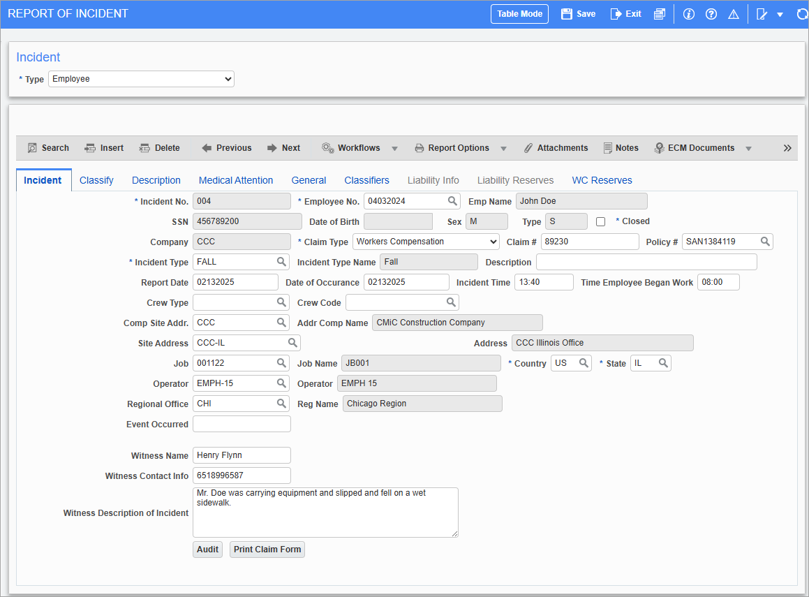 Human Resources - Report of Incident - Incident - Tab