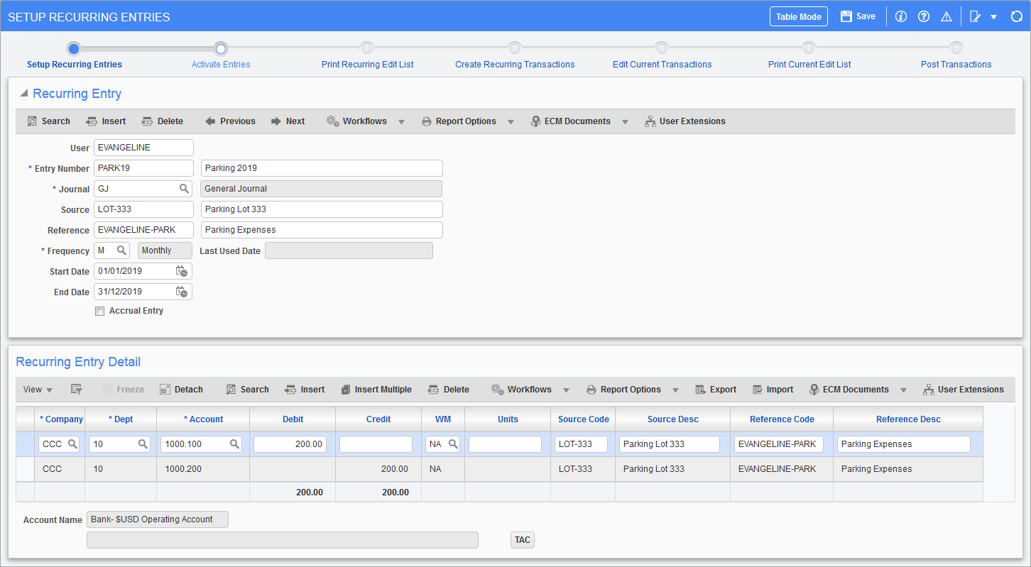 General Ledger - Process Recurring Entries
