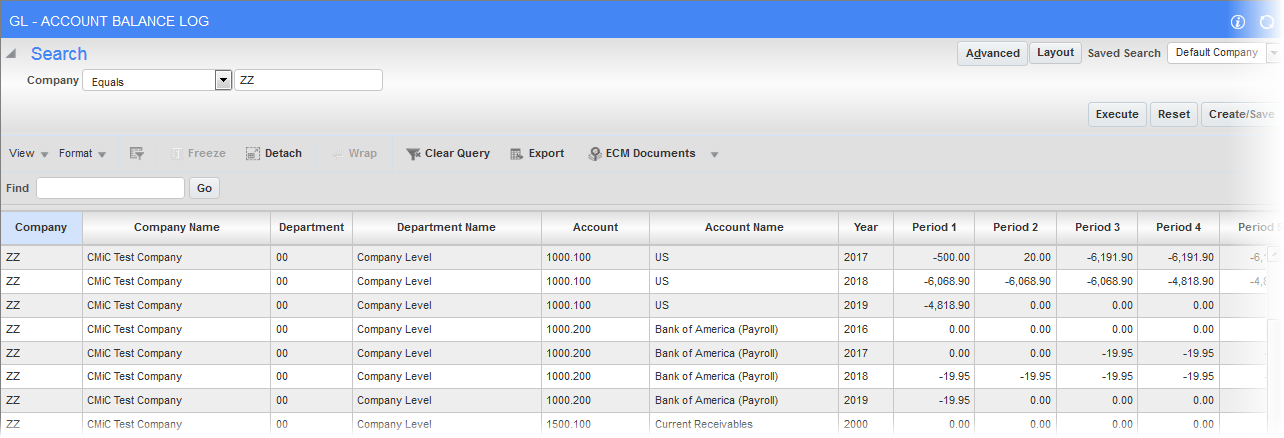 General Ledger - Account Balances Log