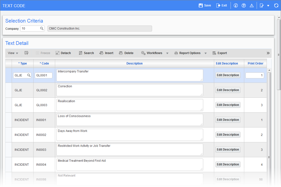 System Data - Text Codes