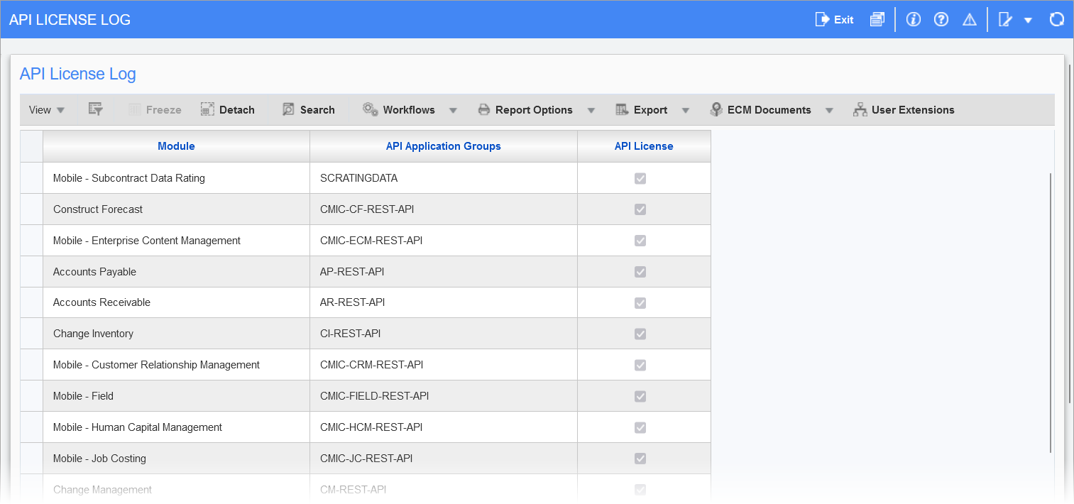 System Data - API License Log