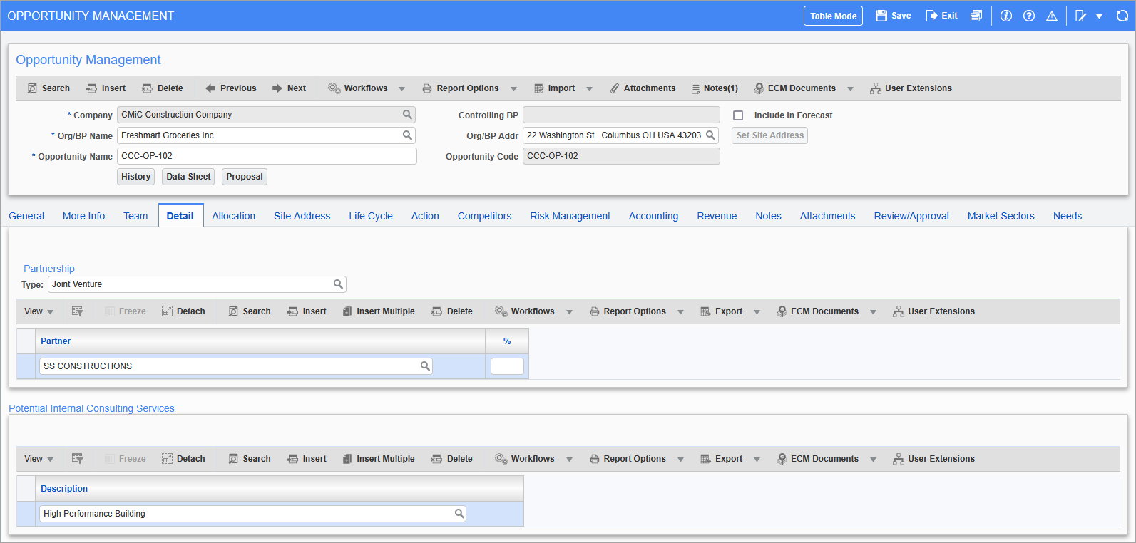 Opportunity Management - Opportunity - Detail - Tab