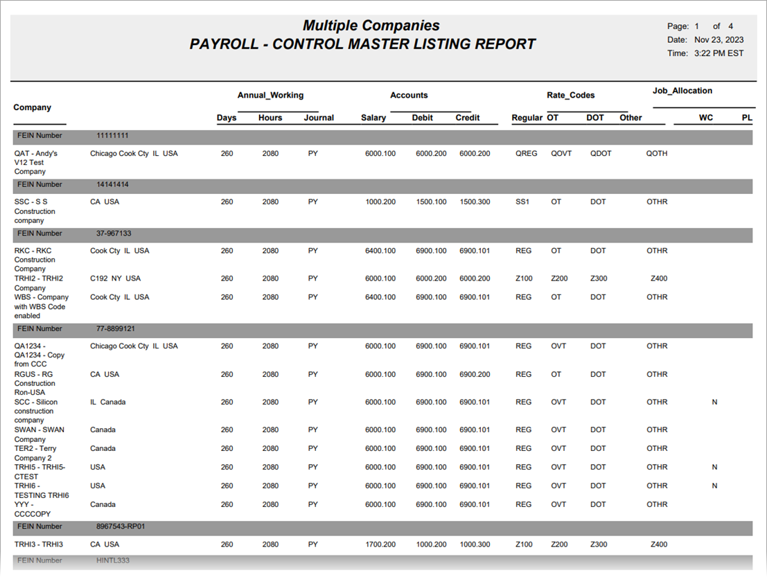 US Payroll - Companies Master Listing