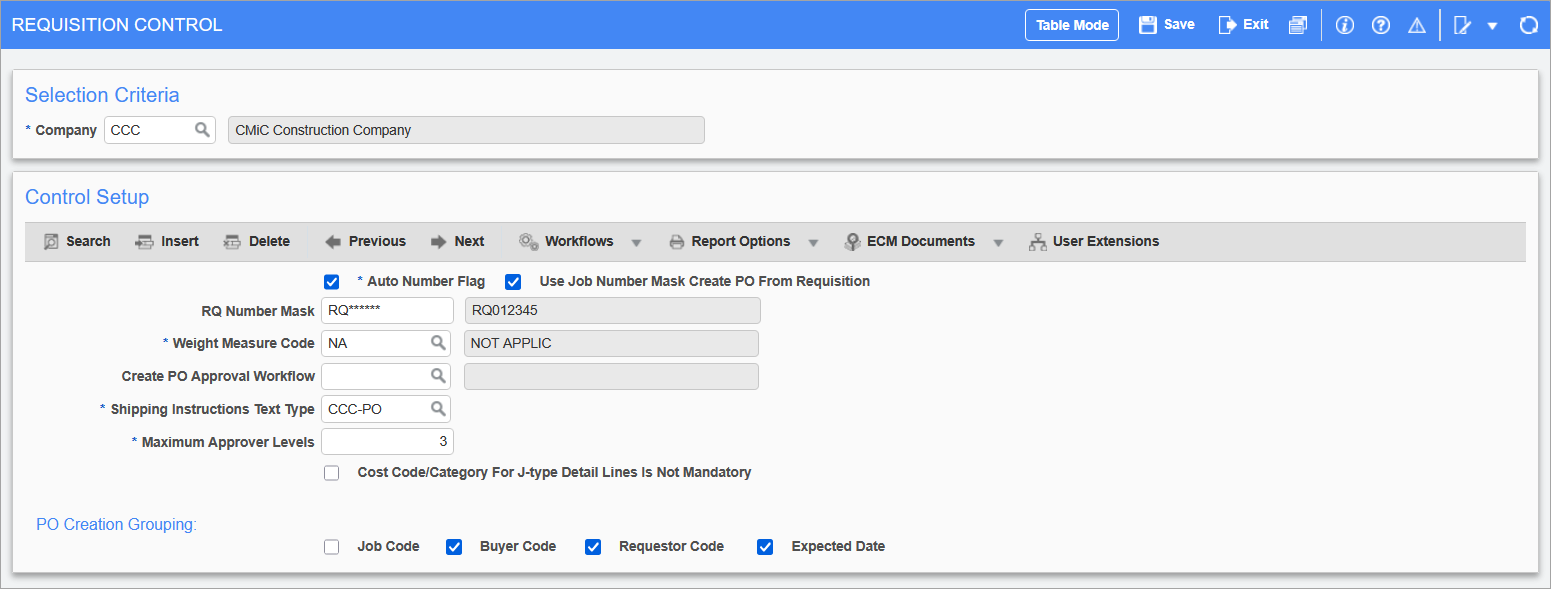 Requisitions - Control File Setup