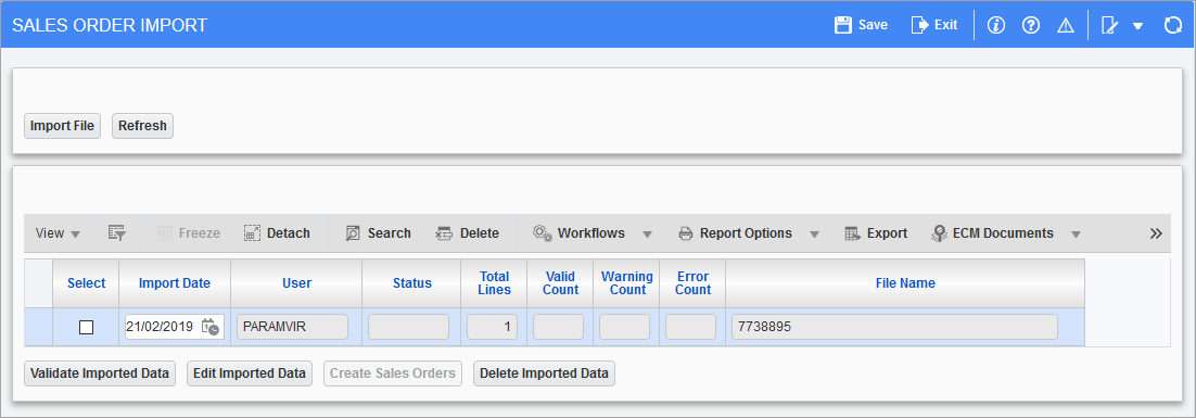 Material Sales - Sales Order Import