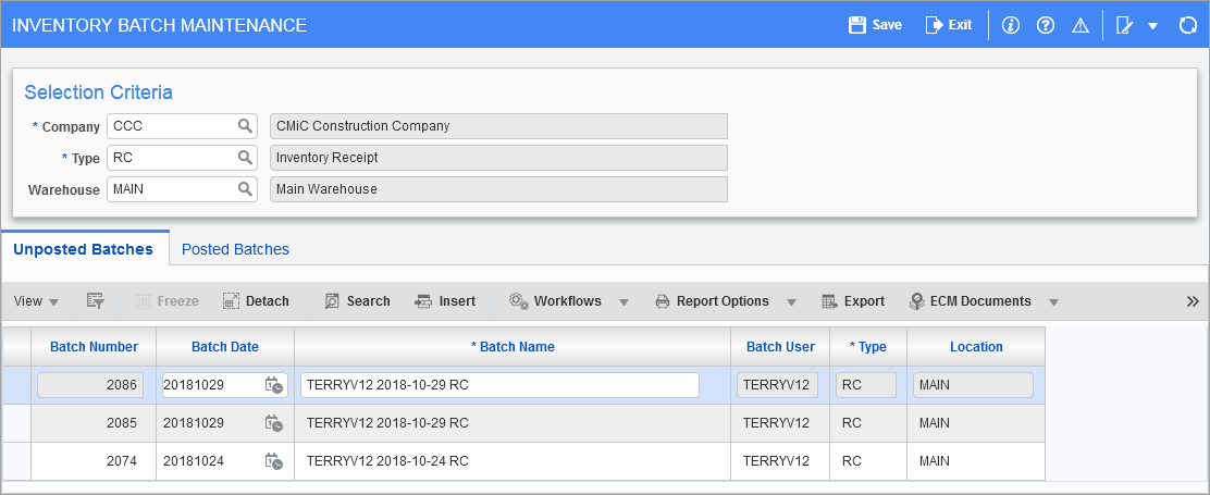 Inventory - Creating a Batch
