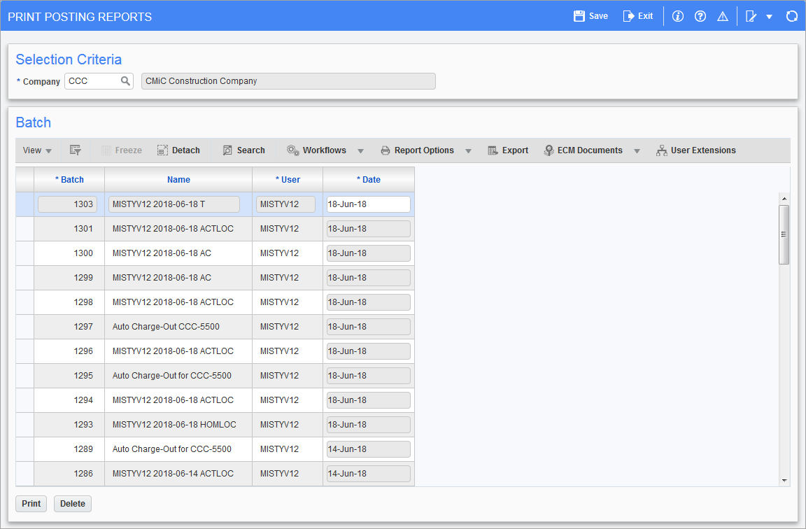 Equipment Costing - Print Posting Reports