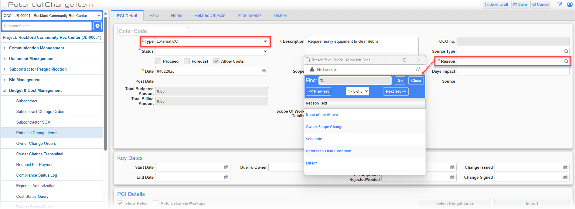 Job Costing - Maintain Reason LOV