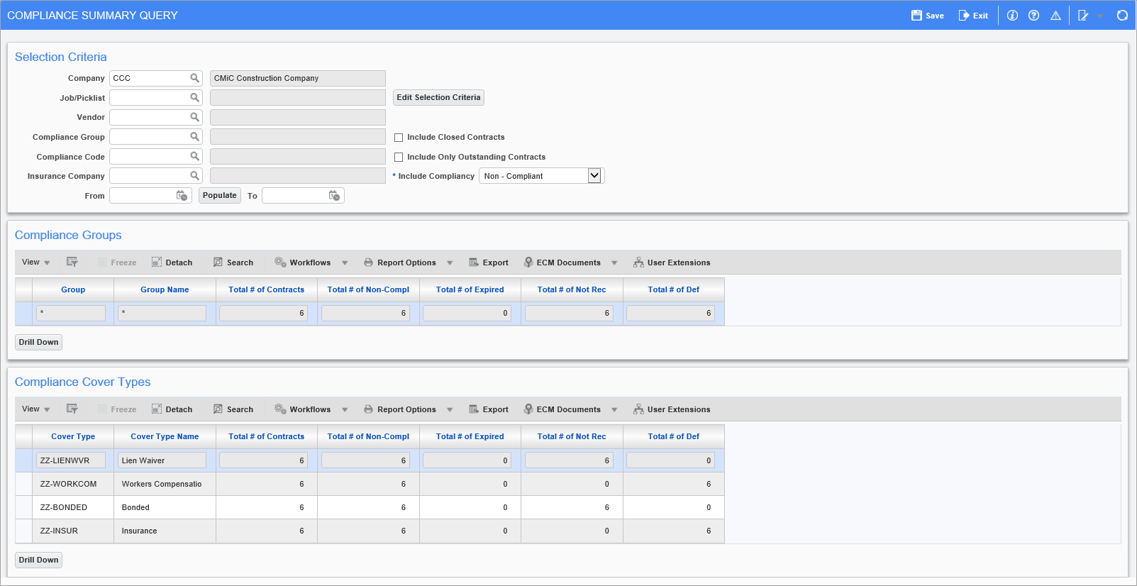 Subcontract Management - Compliance Summary Query