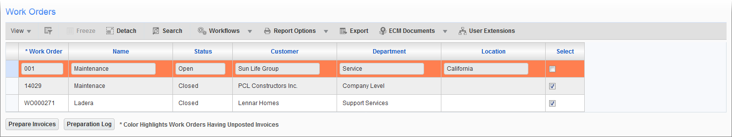 Work Order Billing - Prepare Billing
