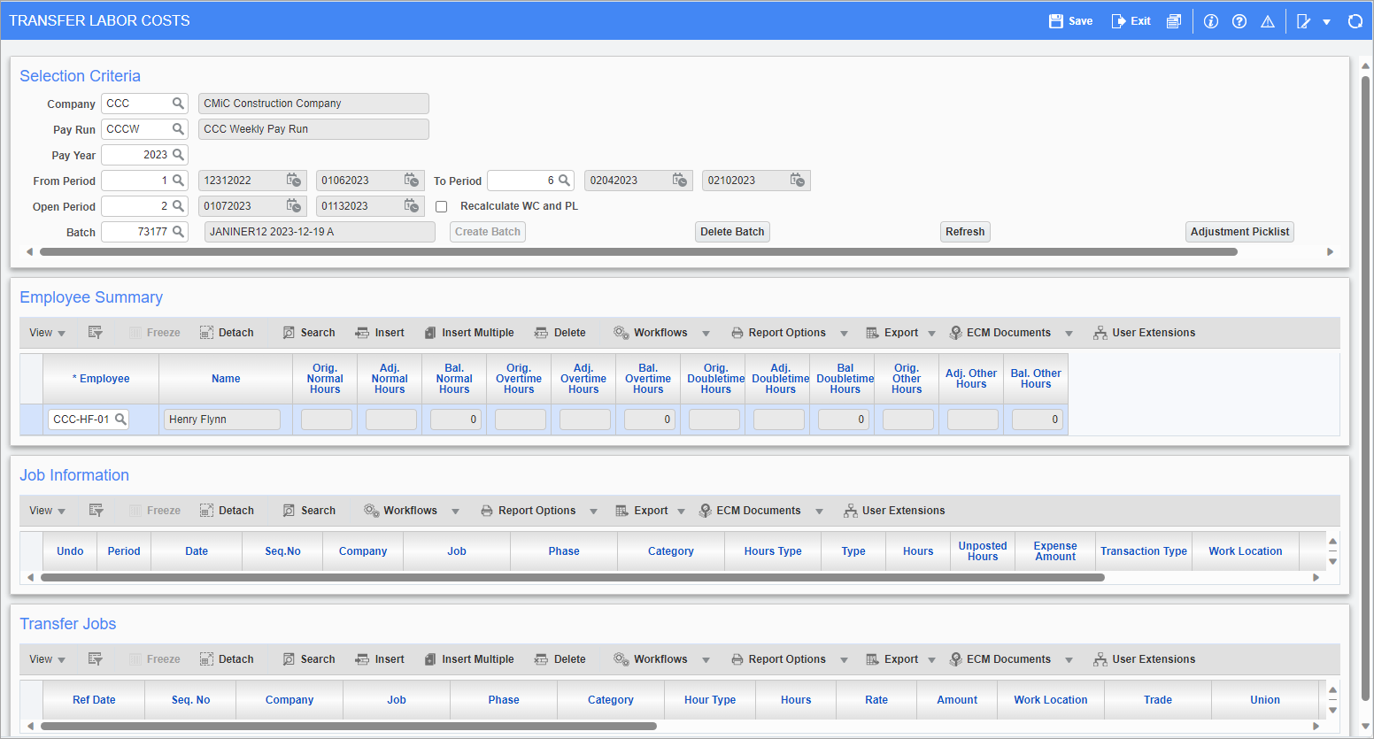 US Payroll - Transfer Labor Cost Between Jobs