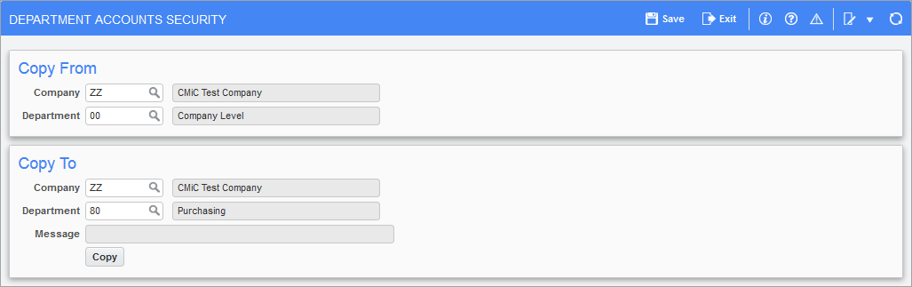 General Ledger - Copy Dept/Account Security