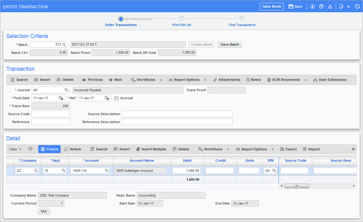 General Ledger - Opening Balance