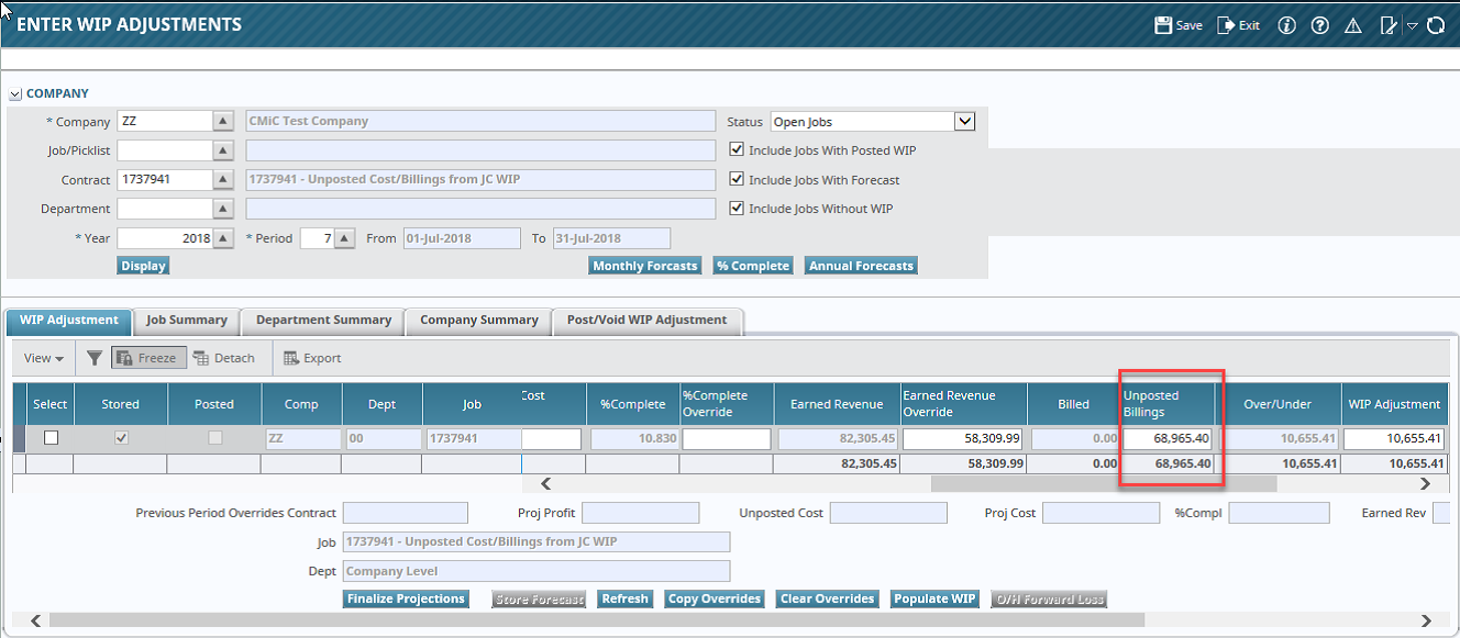Contract Forecasting - Job Costing WIP Integration