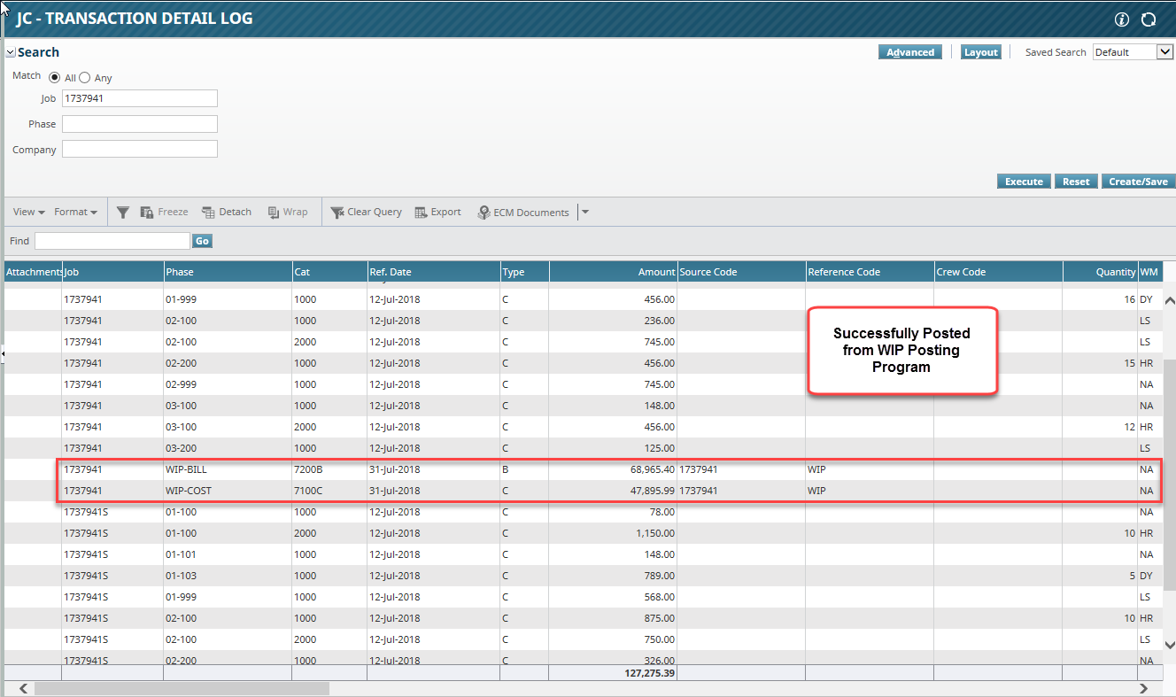 Contract Forecasting - Job Costing WIP Integration