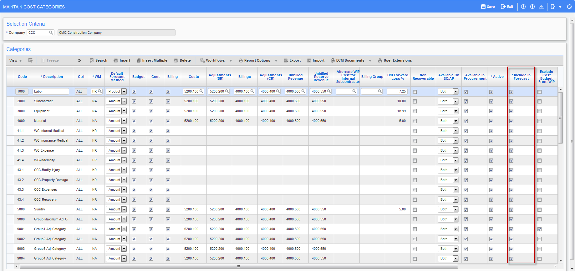 Contract Forecasting - Setup - Job Costing Module