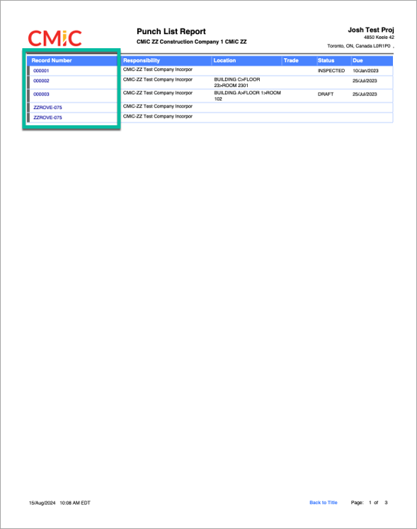 CMiC Field - Enhanced Punch List Report