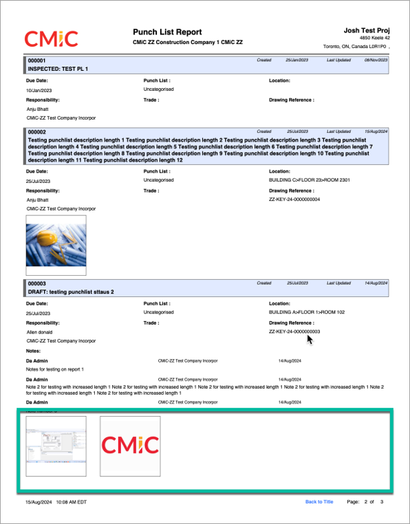 CMiC Field - Enhanced Punch List Report
