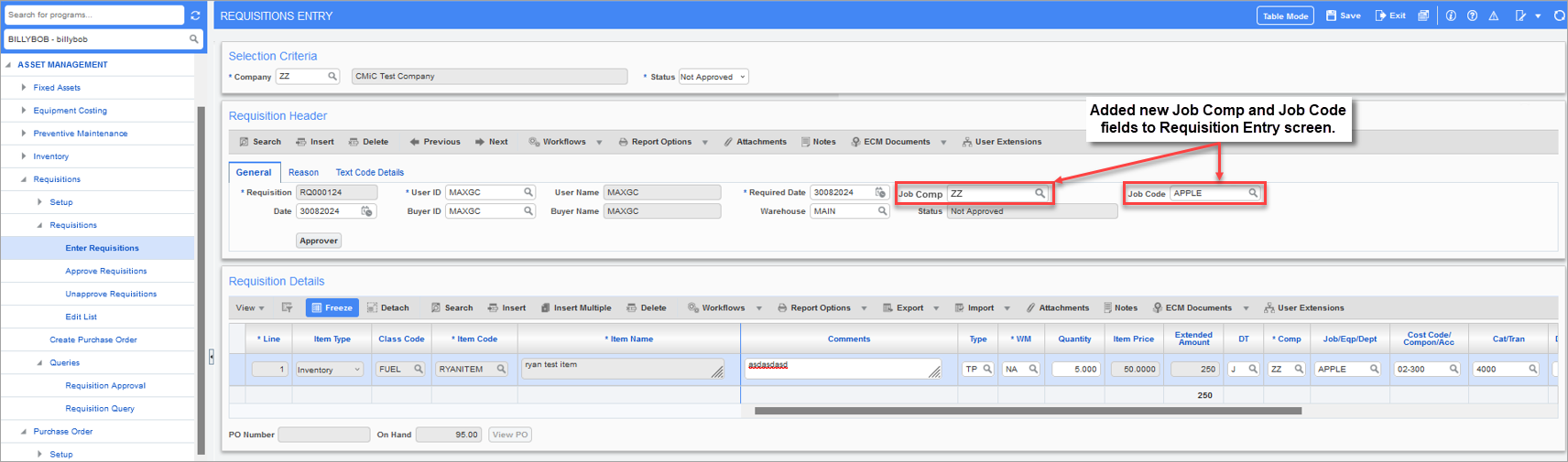 Requisitions - Requisition Header Job Field Enhancement