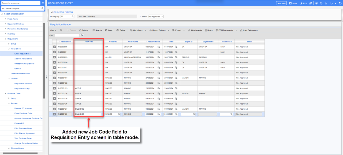 Requisitions - Requisition Header Job Field Enhancement