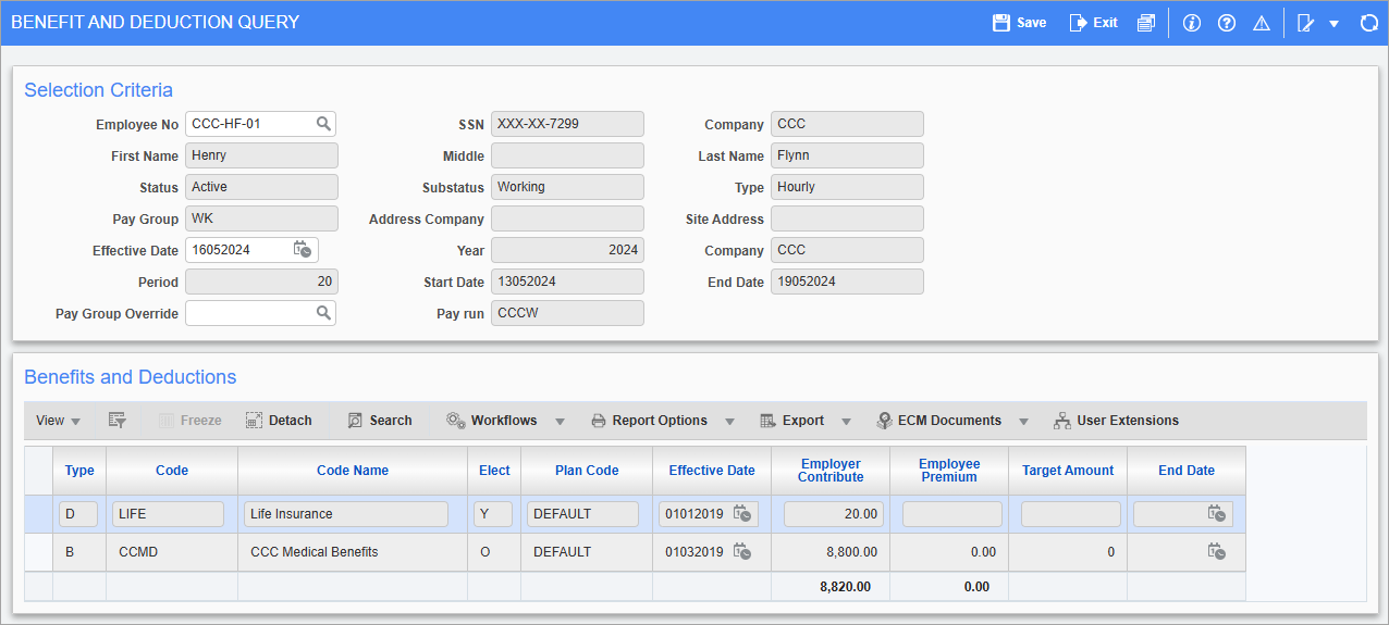 Human Resources - Benefit and Deduction Query