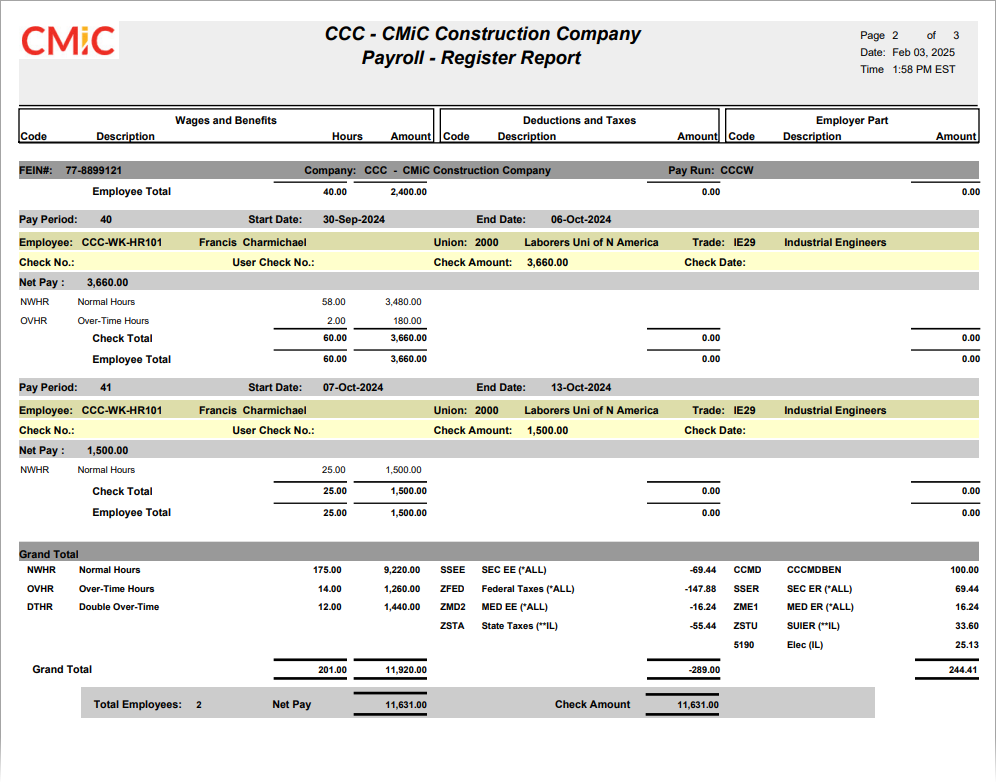 US Payroll - Payroll Register