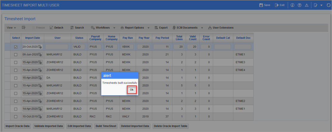 US Payroll - Importing Timesheet From Oracle (Multi User)