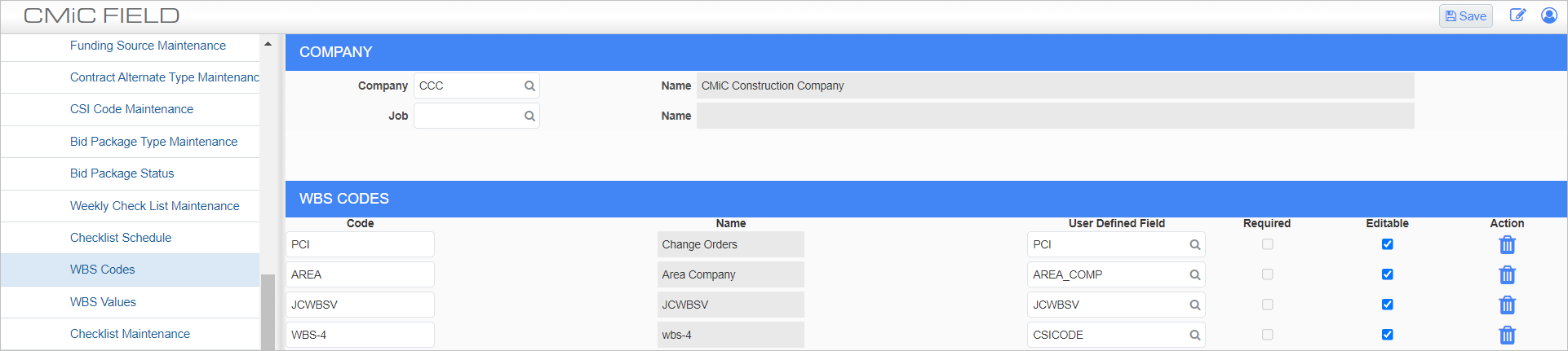 CMiC Field - WBS Codes