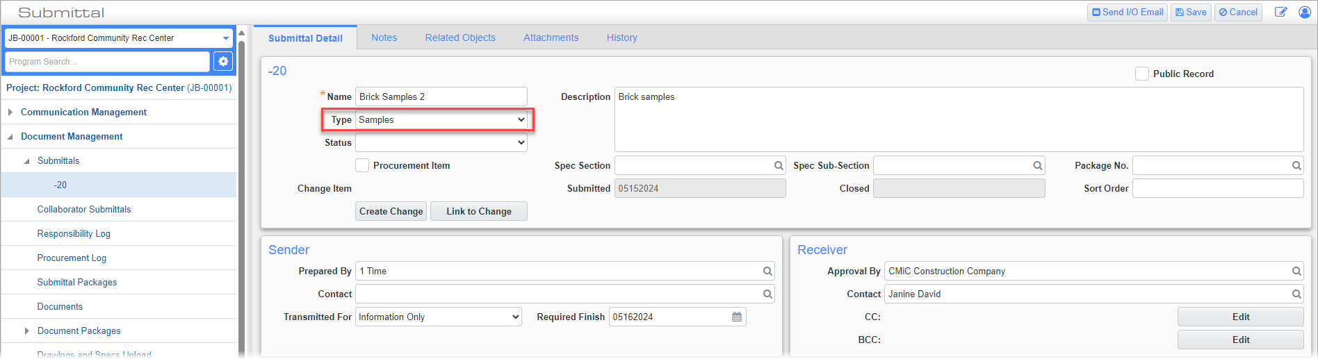 CMiC Field - Submittal Type