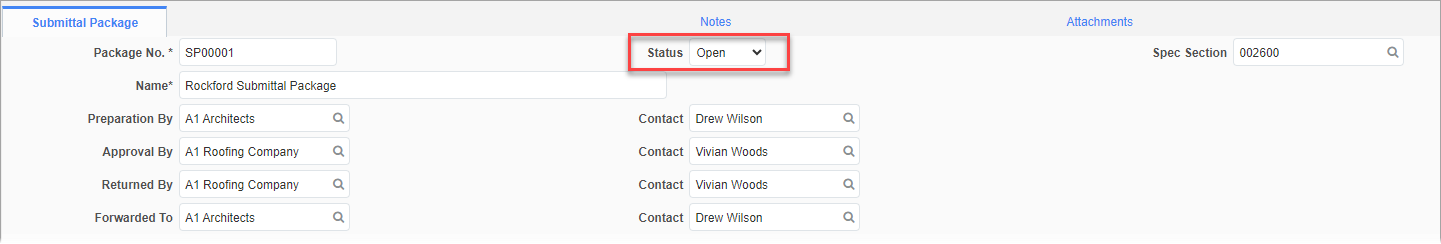 CMiC Field - Submittal Package Status