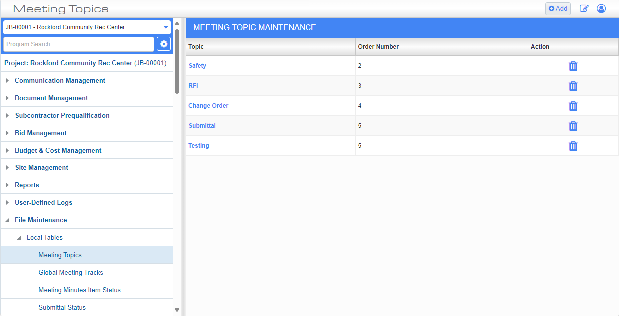 CMiC Field - Meeting Topics