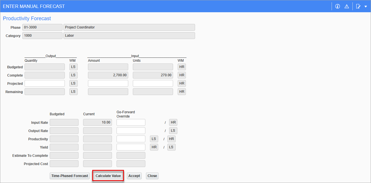 Job Costing - Using the [Calculate Value] Button in the Productivity Pop-up Window