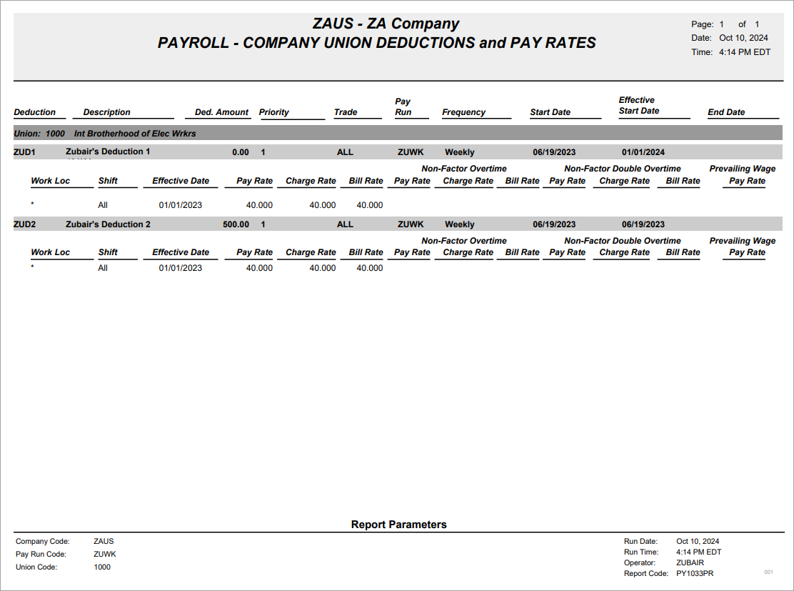 US Payroll - Union and Pay Rates