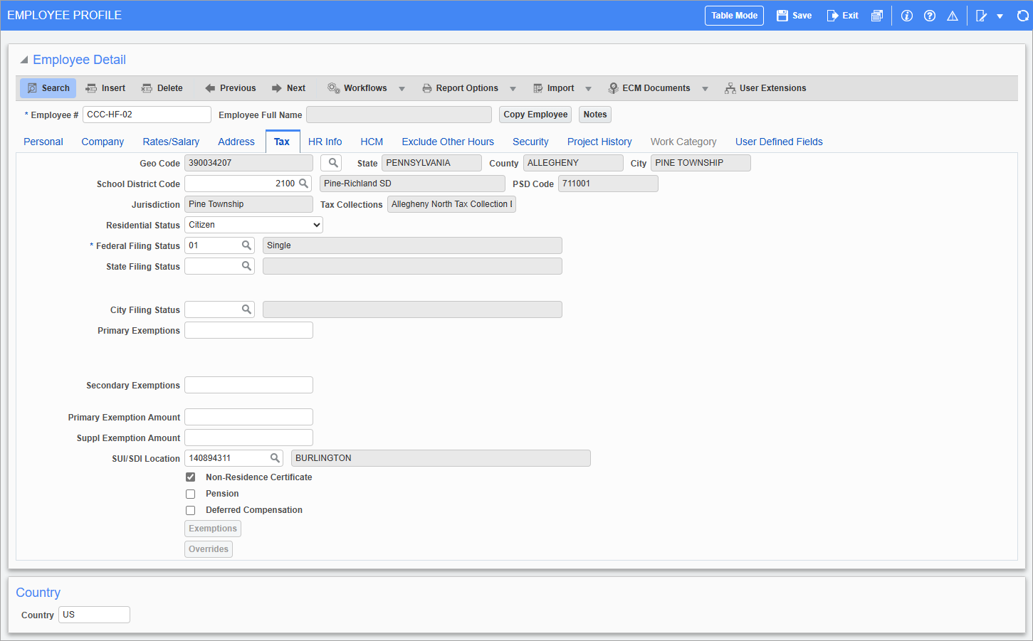 US Payroll - Employee Profile